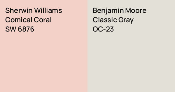 Sherwin Williams Comical Coral vs. Benjamin Moore Classic Gray comparison
