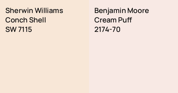 Sherwin Williams Conch Shell vs. Benjamin Moore Cream Puff comparison