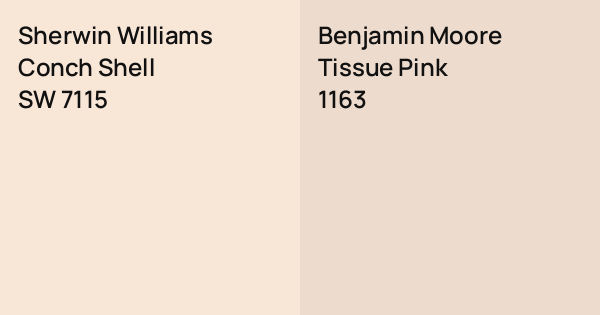 Sherwin Williams Conch Shell vs. Benjamin Moore Tissue Pink comparison