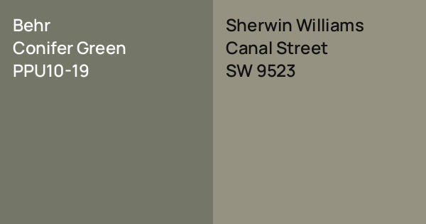 Behr Conifer Green vs. Sherwin Williams Canal Street comparison