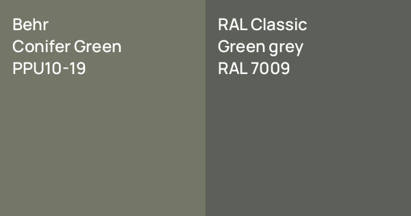 Behr Conifer Green vs. RAL Classic Green grey comparison