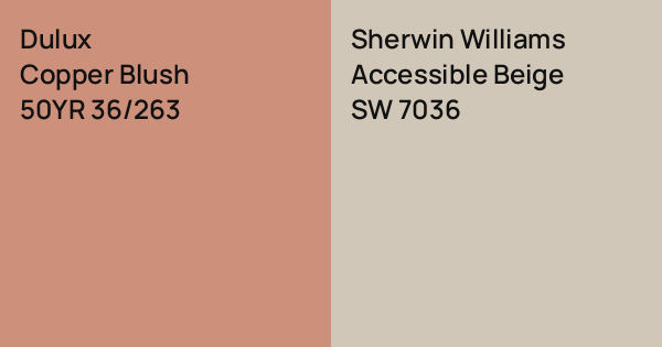 Dulux Copper Blush vs. Sherwin Williams Accessible Beige comparison