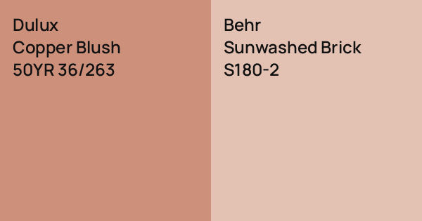 Dulux Copper Blush vs. Behr Sunwashed Brick comparison