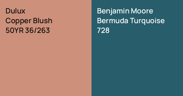 Dulux Copper Blush vs. Benjamin Moore Bermuda Turquoise comparison