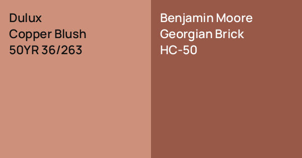 Dulux Copper Blush vs. Benjamin Moore Georgian Brick comparison