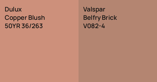 Dulux Copper Blush vs. Valspar Belfry Brick comparison