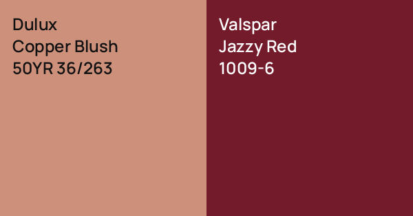 Dulux Copper Blush vs. Valspar Jazzy Red comparison