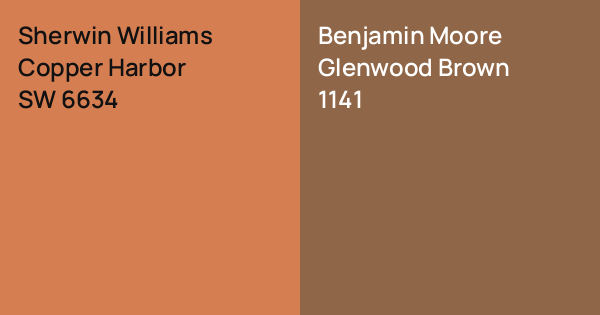 Sherwin Williams Copper Harbor vs. Benjamin Moore Glenwood Brown comparison