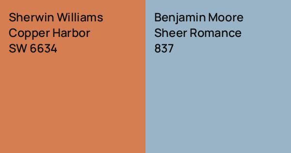 Sherwin Williams Copper Harbor vs. Benjamin Moore Sheer Romance comparison