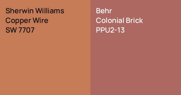 Sherwin Williams Copper Wire vs. Behr Colonial Brick comparison