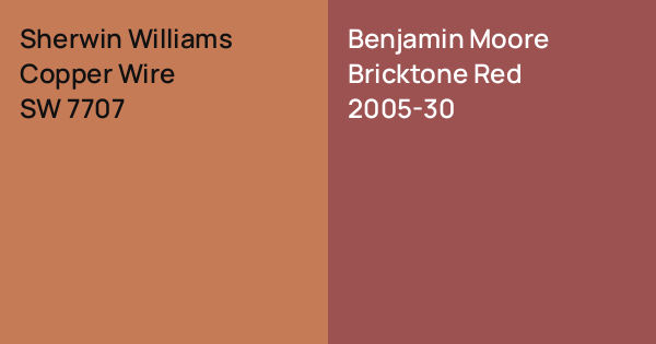 Sherwin Williams Copper Wire vs. Benjamin Moore Bricktone Red comparison