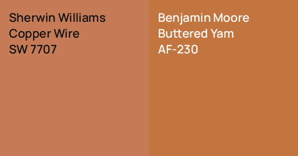 Sherwin Williams Copper Wire vs. Benjamin Moore Buttered Yam comparison