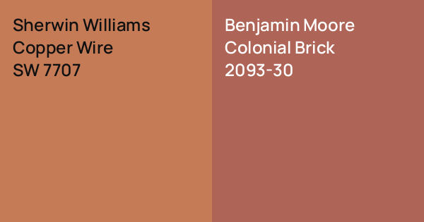 Sherwin Williams Copper Wire vs. Benjamin Moore Colonial Brick comparison
