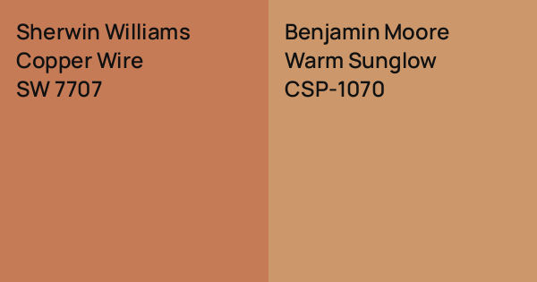Sherwin Williams Copper Wire vs. Benjamin Moore Warm Sunglow comparison