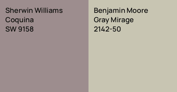 Sherwin Williams Coquina vs. Benjamin Moore Gray Mirage comparison
