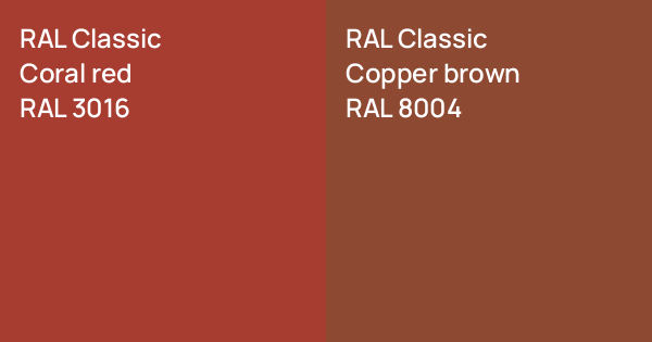 RAL Classic Coral red vs. RAL Classic Copper brown comparison
