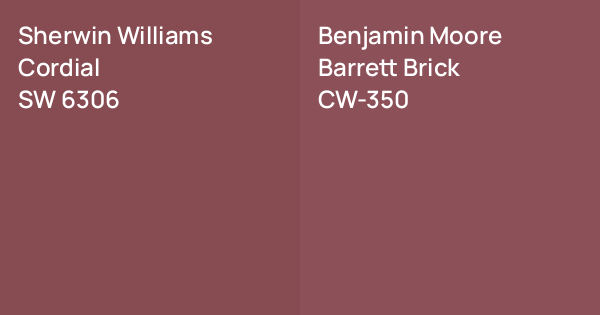 Sherwin Williams Cordial vs. Benjamin Moore Barrett Brick comparison