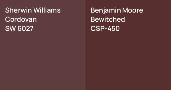 Sherwin Williams Cordovan vs. Benjamin Moore Bewitched comparison