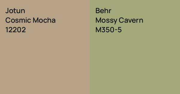 Jotun Cosmic Mocha vs. Behr Mossy Cavern comparison