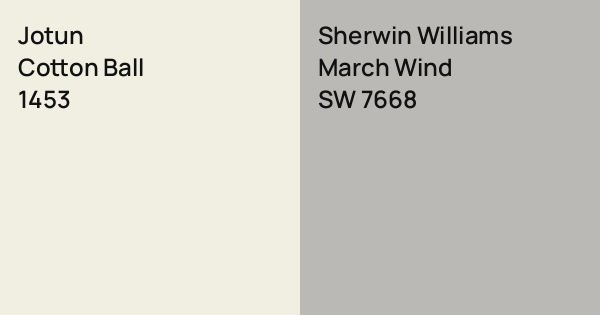 Jotun Cotton Ball vs. Sherwin Williams March Wind comparison