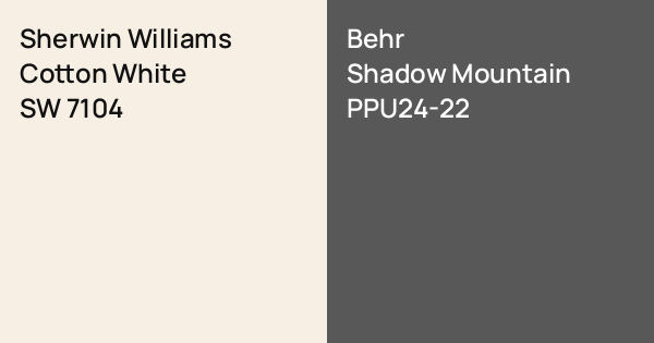 Sherwin Williams Cotton White vs. Behr Shadow Mountain comparison