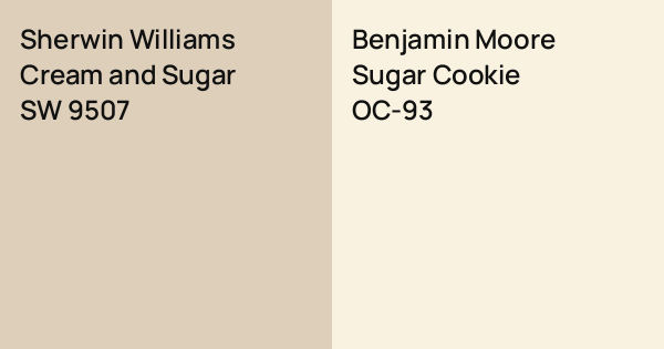 Sherwin Williams Cream and Sugar vs. Benjamin Moore Sugar Cookie comparison