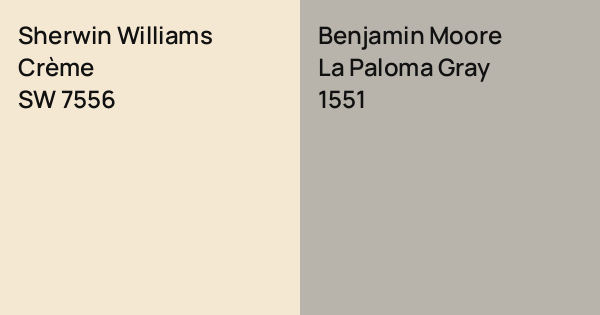 Sherwin Williams Crème vs. Benjamin Moore La Paloma Gray comparison