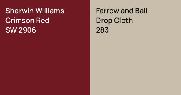 Sherwin Williams Crimson Red vs. Farrow and Ball Drop Cloth comparison