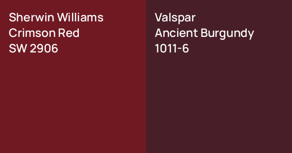 Sherwin Williams Crimson Red vs. Valspar Ancient Burgundy comparison