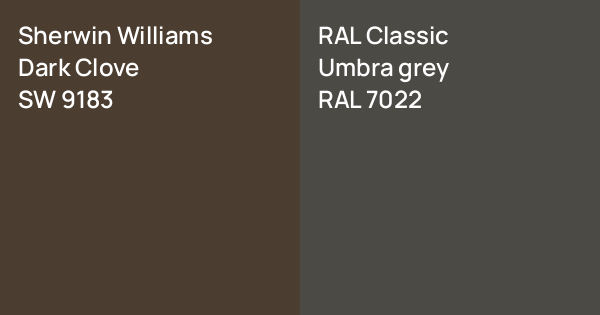 Sherwin Williams Dark Clove vs. RAL Classic Umbra grey comparison