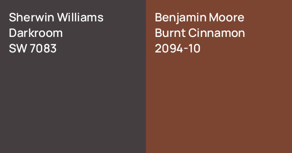Sherwin Williams Darkroom vs. Benjamin Moore Burnt Cinnamon comparison