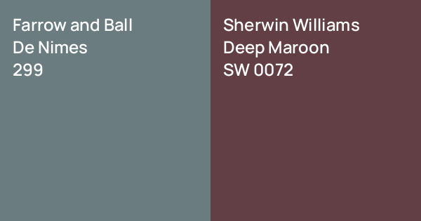 Farrow and Ball De Nimes vs. Sherwin Williams Deep Maroon comparison