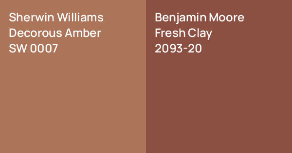 Sherwin Williams Decorous Amber vs. Benjamin Moore Fresh Clay comparison