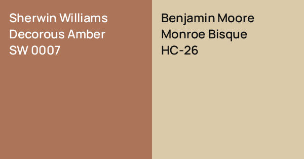Sherwin Williams Decorous Amber vs. Benjamin Moore Monroe Bisque comparison