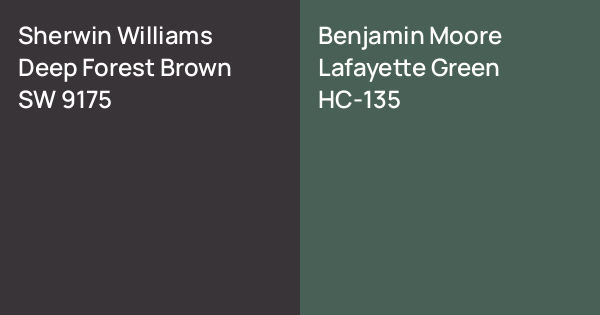 Sherwin Williams Deep Forest Brown vs. Benjamin Moore Lafayette Green ...