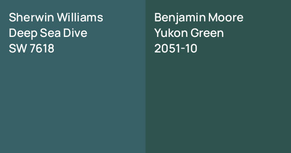 Sherwin Williams Deep Sea Dive vs. Benjamin Moore Yukon Green comparison