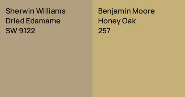 Sherwin Williams Dried Edamame vs. Benjamin Moore Honey Oak comparison