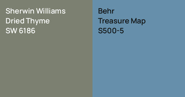 Sherwin Williams Dried Thyme vs. Behr Treasure Map comparison