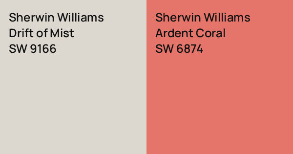 Sherwin Williams Drift of Mist vs. Sherwin Williams Ardent Coral comparison