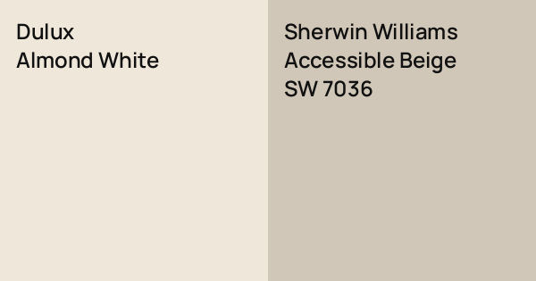 Dulux Almond White vs. Sherwin Williams Accessible Beige comparison