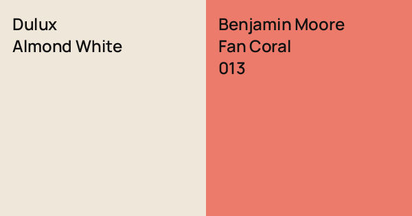 Dulux Almond White vs. Benjamin Moore Fan Coral comparison
