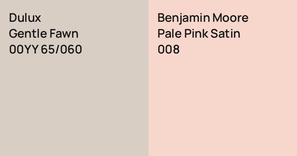 Dulux Gentle Fawn vs. Benjamin Moore Pale Pink Satin comparison