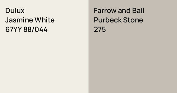 Dulux Jasmine White vs. Farrow and Ball Purbeck Stone comparison