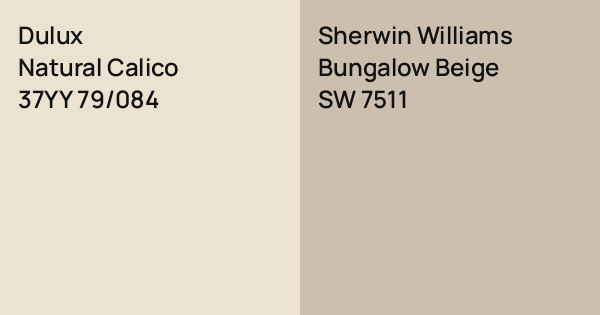 Dulux Natural Calico vs. Sherwin Williams Bungalow Beige comparison