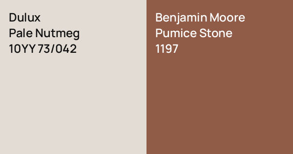 Dulux Pale Nutmeg vs. Benjamin Moore Pumice Stone comparison