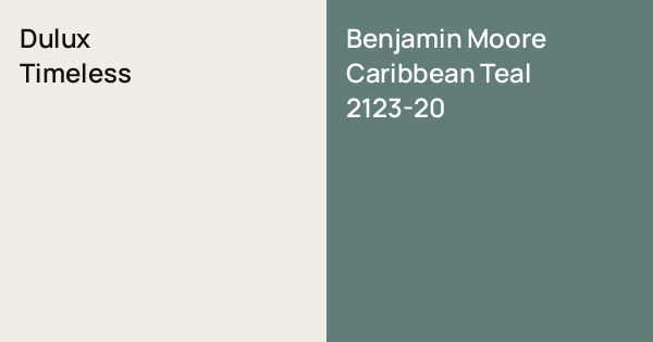 Dulux Timeless vs. Benjamin Moore Caribbean Teal comparison