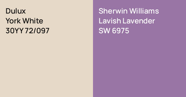 Dulux York White vs. Sherwin Williams Lavish Lavender comparison