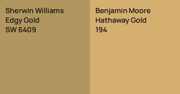 Sherwin Williams Edgy Gold vs. Benjamin Moore Hathaway Gold comparison