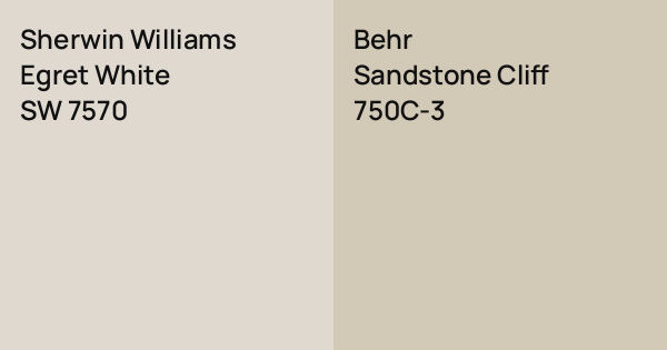Sherwin Williams Egret White vs. Behr Sandstone Cliff comparison