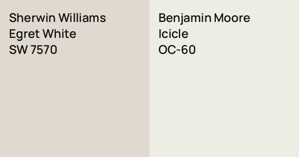 Sherwin Williams Egret White vs. Benjamin Moore Icicle comparison